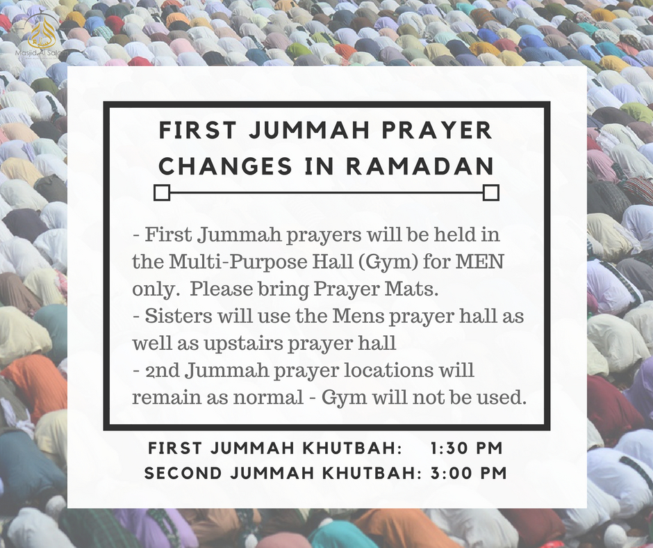 Jummah Changes in Ramadan – Masjid AlSalam